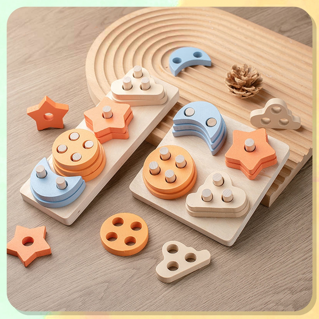 Jual Geometric Shape Stack Board Papan Susun Makaron Mainan Puzzle ...