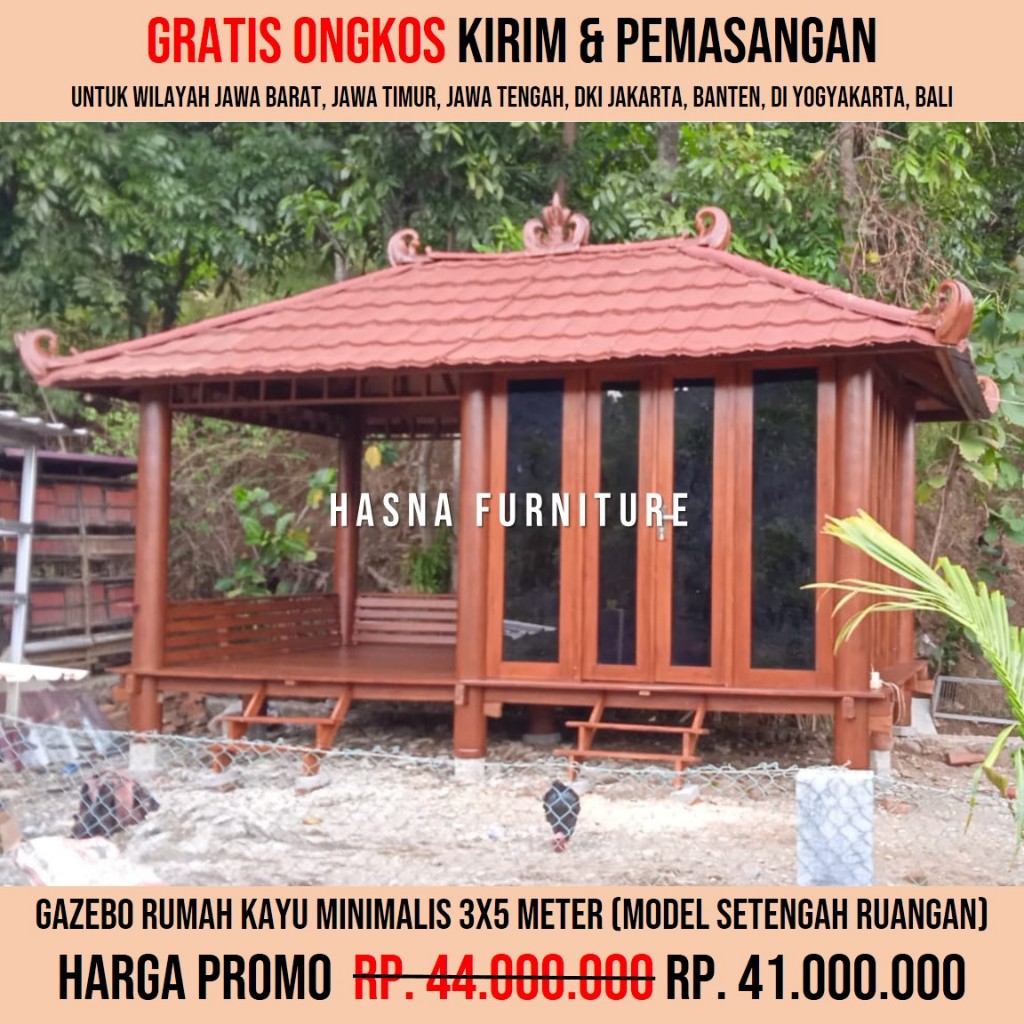 Jual Gazebo Taman Belakang Minimalis Dari Kayu Ukuran 3x5 Meter Atap ...