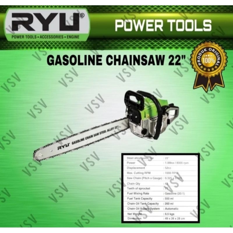 Jual Ryu Chainsaw RGS22 Mesin Potong Gergaji Kayu 22 Inch Chain Saw RGS ...
