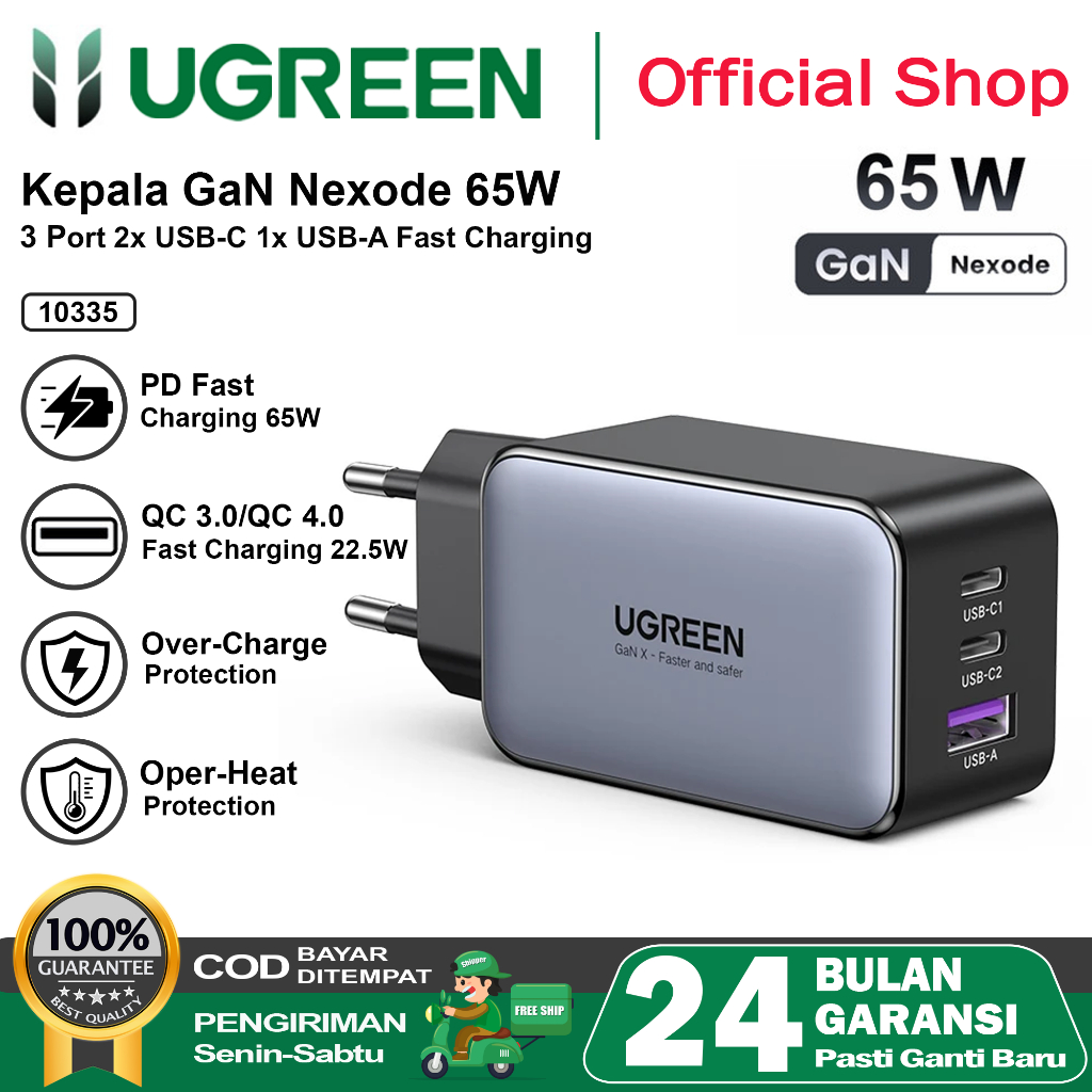 Jual UGREEN Kepala Charger GAN 65w USB Type C FAST Charging 10335 | Shopee Indonesia