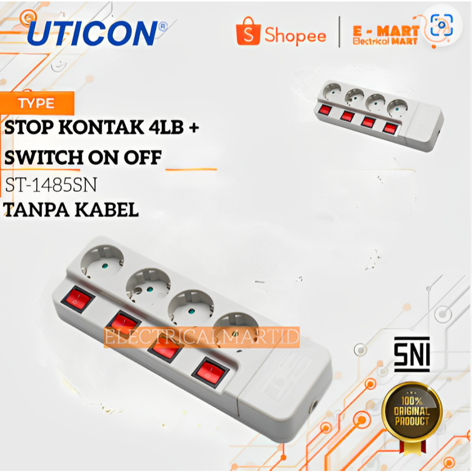 Jual UTICON STOP KONTAK ARDE 4 LUBANG CP + SAKLAR TERSENDIRI + PANEL ST ...