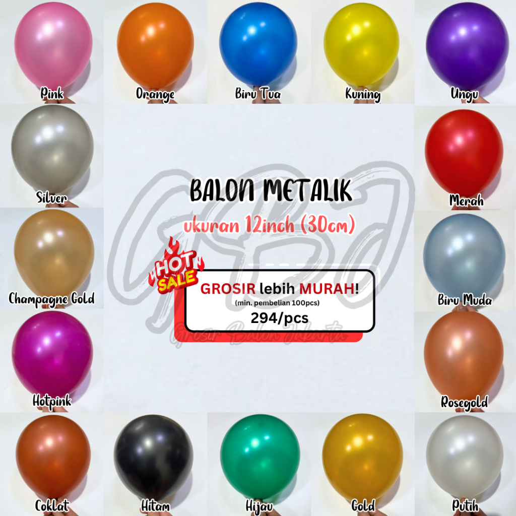 Jual (SATUAN) Balon METALIK Latex Mengkilap Warna Warni - 12 inch ...