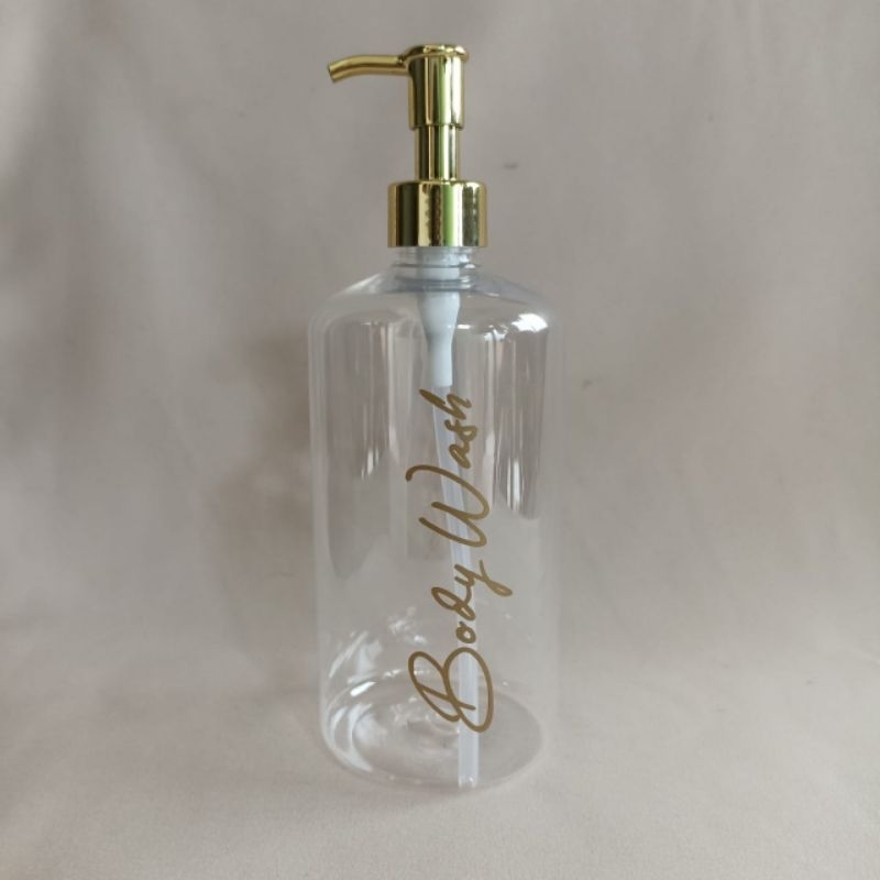 Jual Botol Bening 500ml Pump Gold Chrome Label Sticker Premium ...
