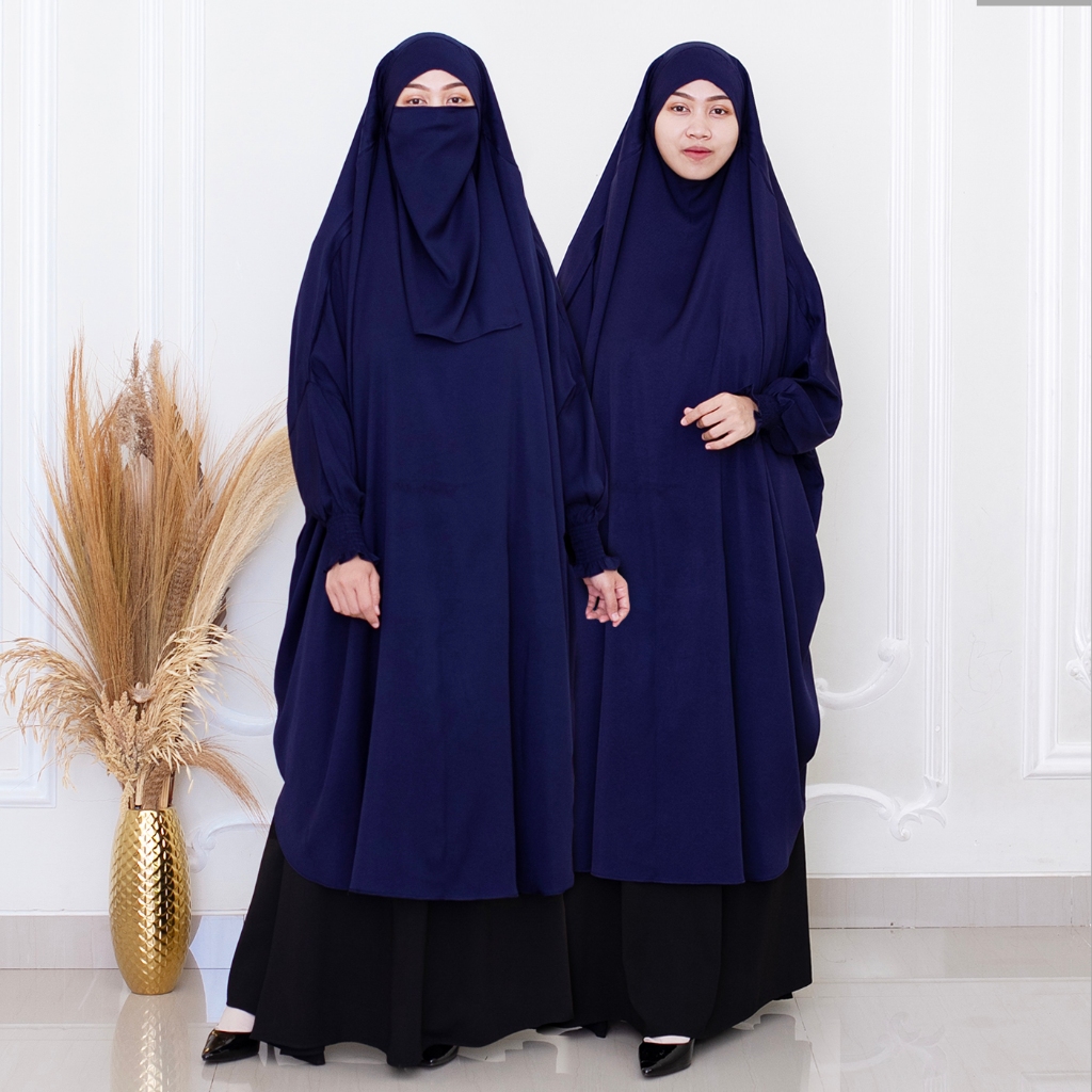 Jual Aqueenah - Khimar Instan Hafsha Long Hijab Syari - Navy/Biru Tua/Dongker | Shopee Indonesia