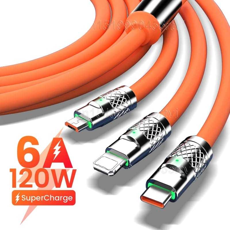 Jual Kabel Data Charger / Casan 3 in 1 Fast Charging | Kabel Cas 3in1 120 Watt | 120W - 6A Type ...