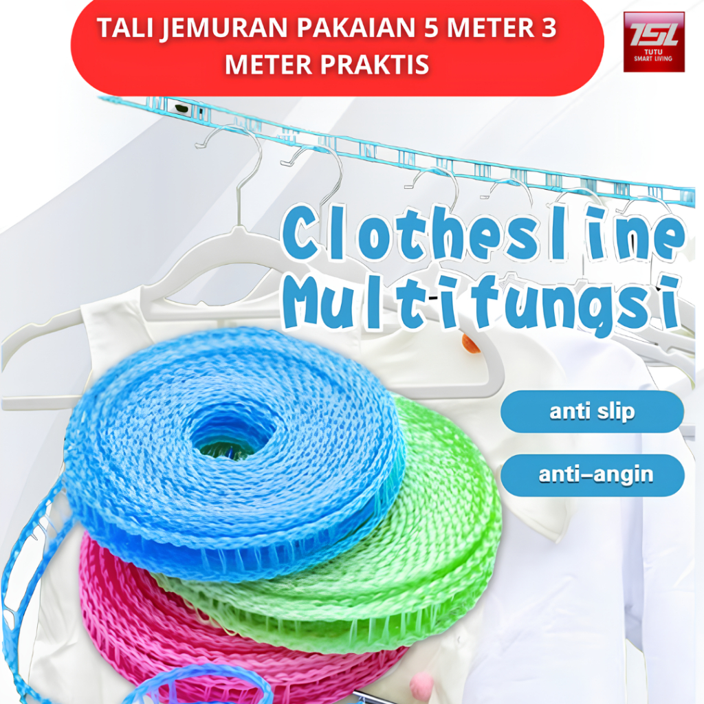 Jual TUTU TALI JEMURAN PAKAIAN 5 METER 3 METER PRAKTIS / TALI GANTUNGAN ...