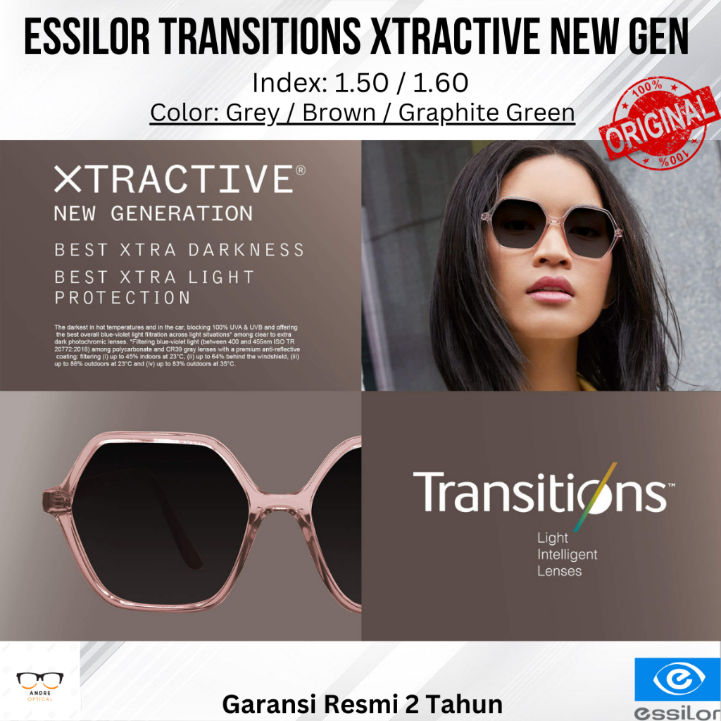 Jual Lensa Kacamata Photochromic Essilor Transitions Xtractive New ...