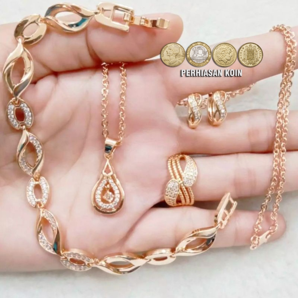 Jual Set Perhiasan Xuping Wanita Dewasa Model Lingkar Titanium Fashion Model Korea Perhiasan ...