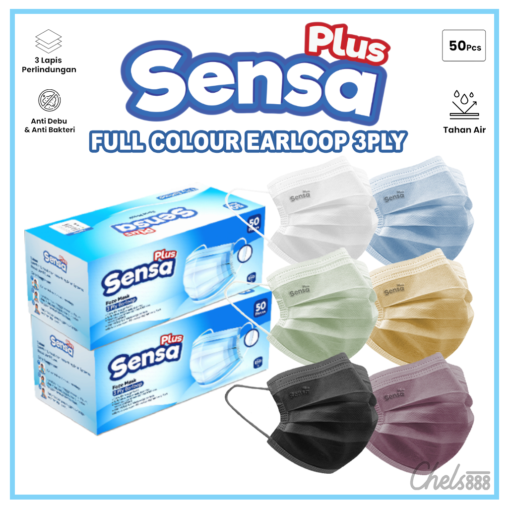 Jual Masker Full Colour Sensa Plus Earloop 3ply 50pcs | Shopee Indonesia