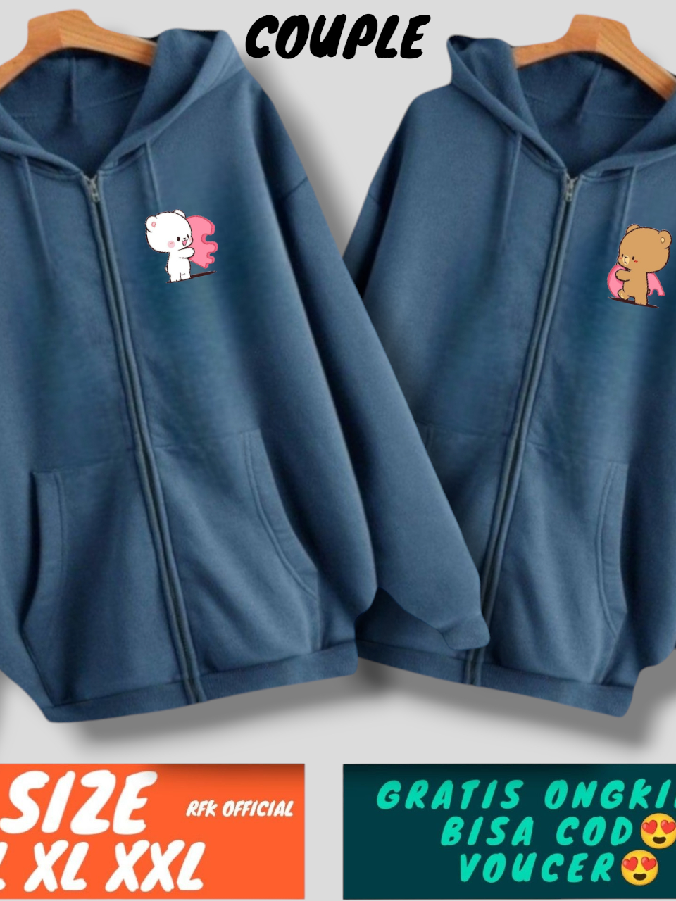Jual ( ISI 2 JAKET ) JAKET COUPLE RESLETING KARTUN LUCU / JAKET couple ...