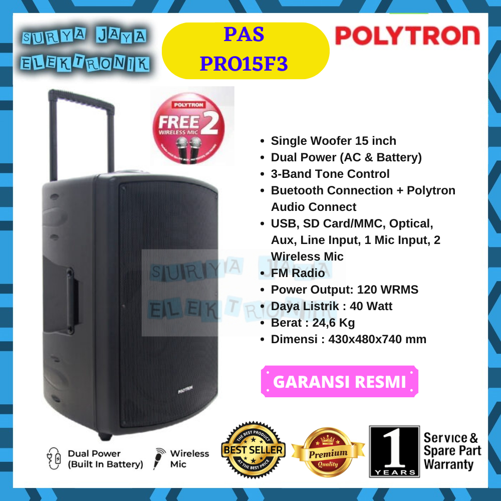 Jual SPEAKER PORTABLE POLYTRON PAS PRO 15F3 BLUETOOTH WIRELESS INDOOR ...