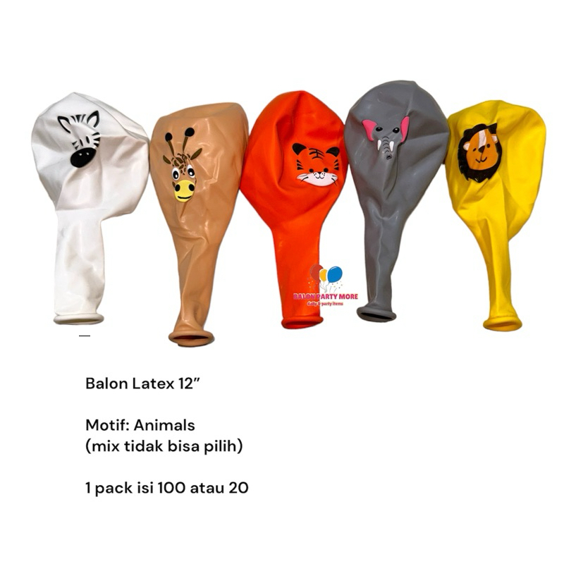Jual (SABLON ANIMALS CAMPUR WARNA) Balon Hewan Animals Doff 12” MIX ...