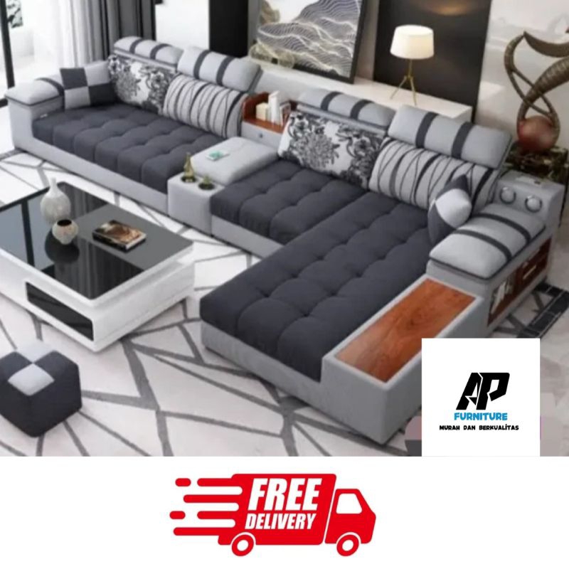 Jual Sofa Ruang Tamu Modern Satu Set dengan Meja HPL/Kaca dan 4 kursi ...
