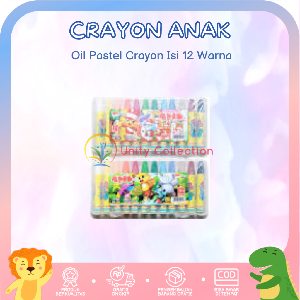 Jual Crayon Anak Isi 12 Warna Oil Pastel / Krayon Anak Sekolah 12 Warna ...