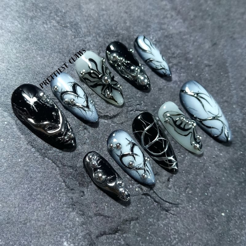 Jual Press On Nails Cybercore / Freestyle / Tribal Y2k Aesthetic Chrome ...