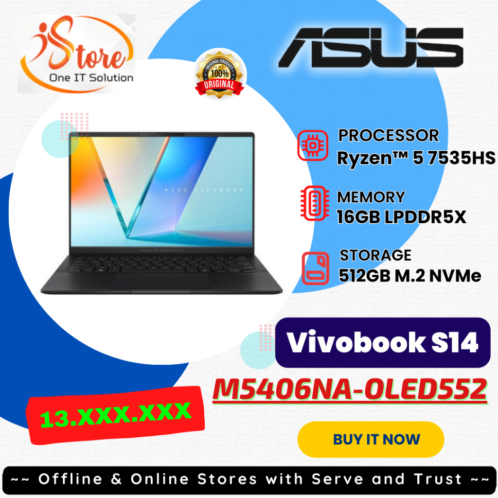 Jual Asus Vivobook S14 M5406NA-OLED552 _ Ryzen 5-7535HS/16GB/512GB SSD ...