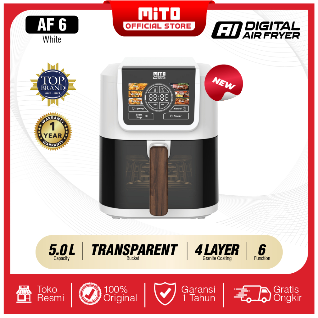 Jual MITO Air Fryer AF6 Smart AI-Fryer Digital, Low Watt, 5L Semi Transparan, Touch Screen LED ...