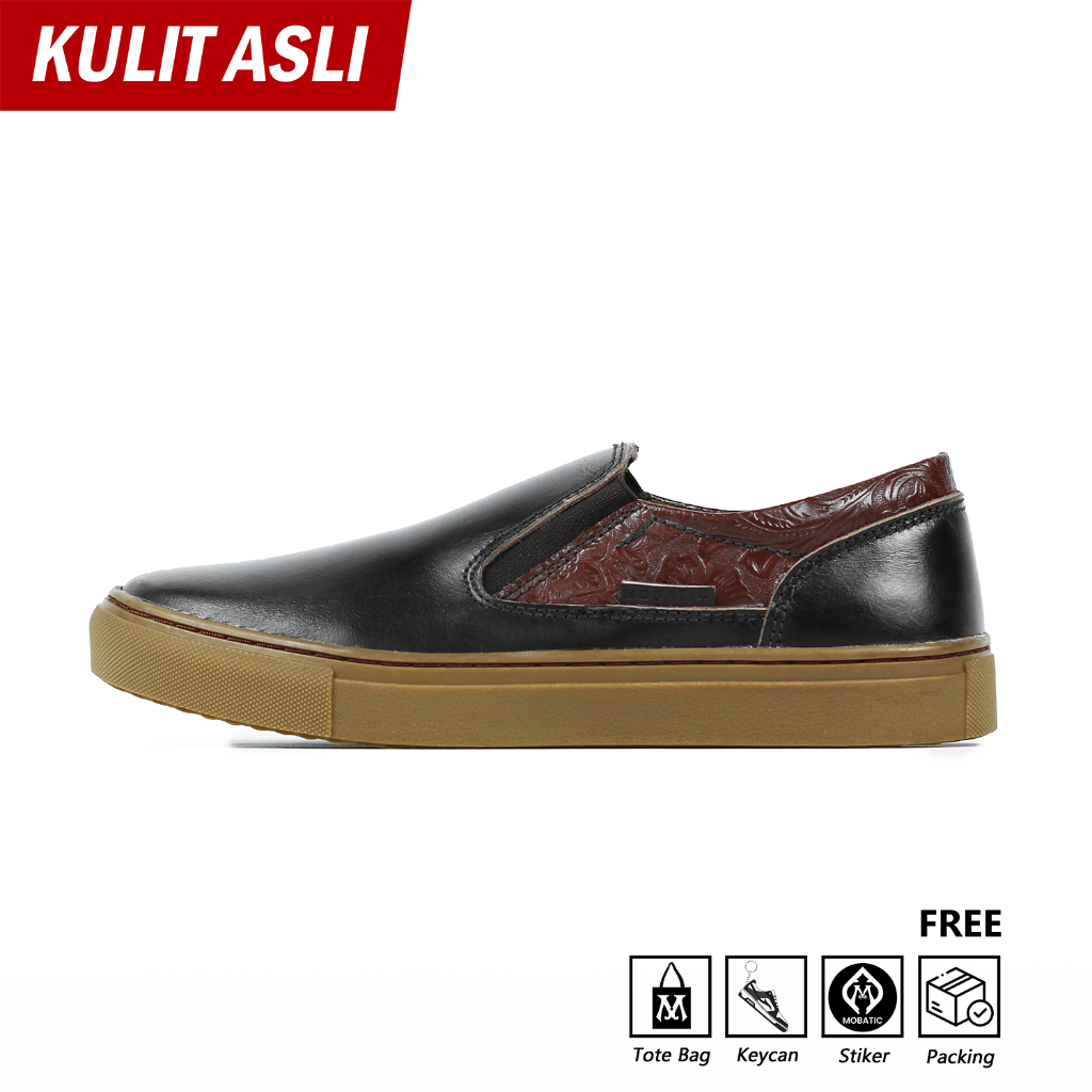 Jual Mobatic Slip On Asa Brown || Sepatu Kulit Pria | Shopee Indonesia