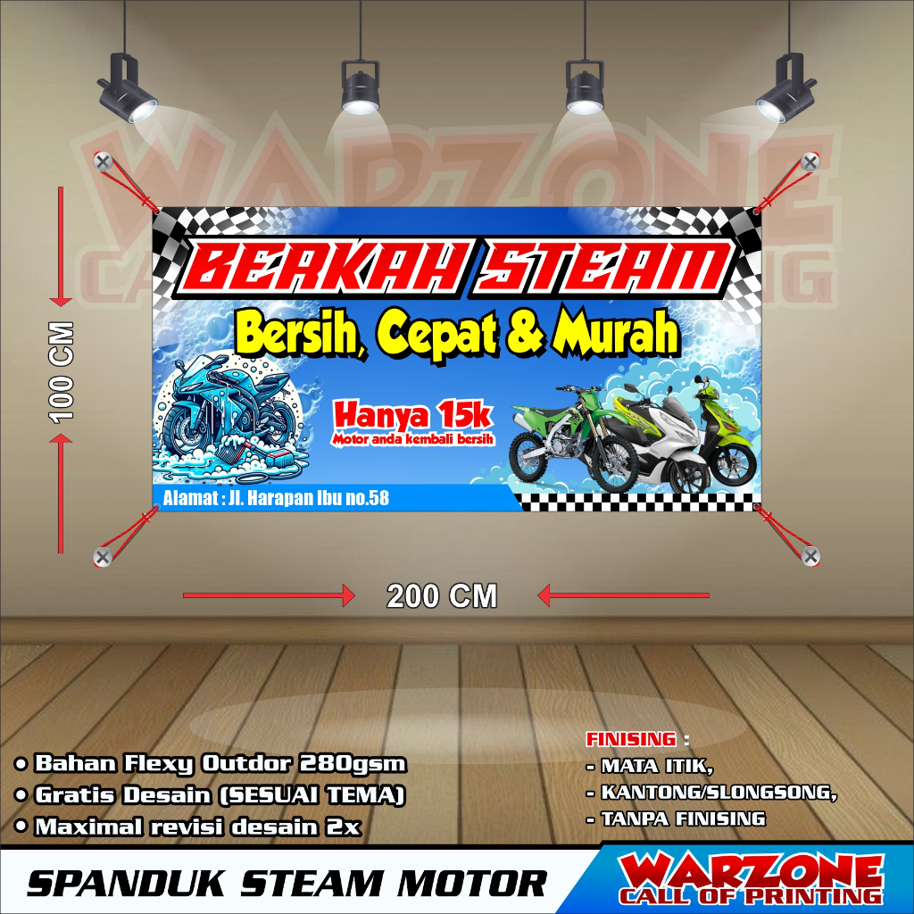 Jual SPANDUK STEAM CUCI MOTOR UKURAN 200X100, MMT CUCI MOTOR, BANNER ...