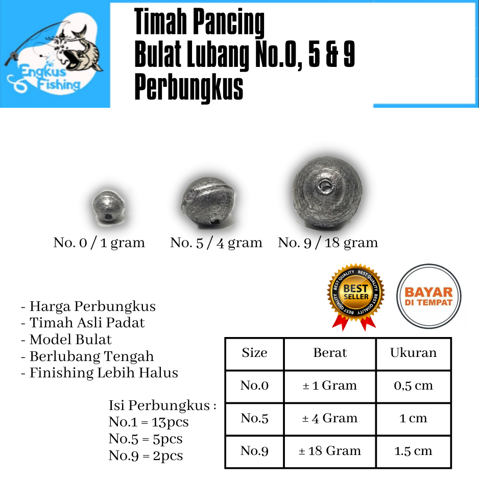 Jual Timah Pemberat Pancing Model Lada Bulat Lubang Perbungkus (No.0/No ...