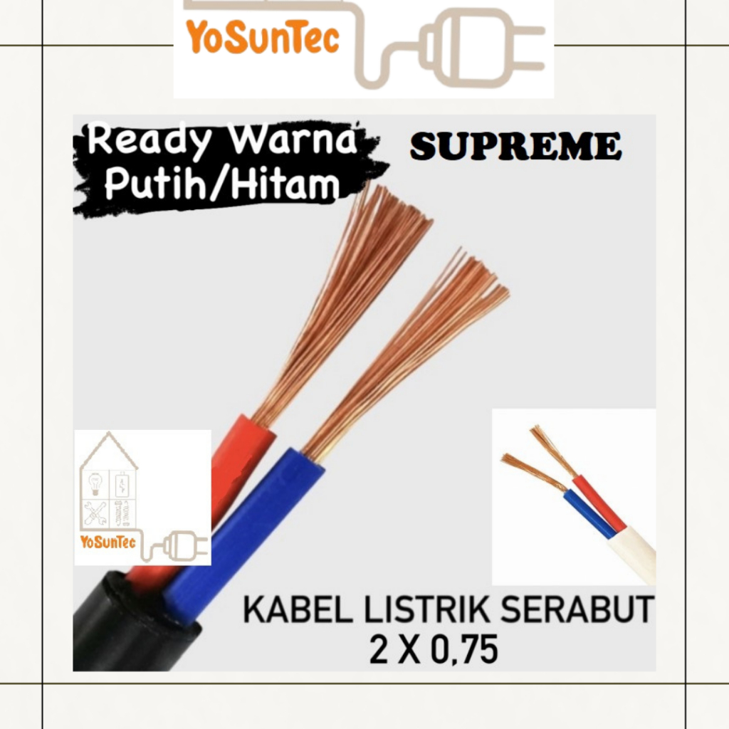 Jual Kabel Listrik Serabut NYMHY NYYHY 2x0.75 mm Supreme Hitam Putih Ecer | Shopee Indonesia