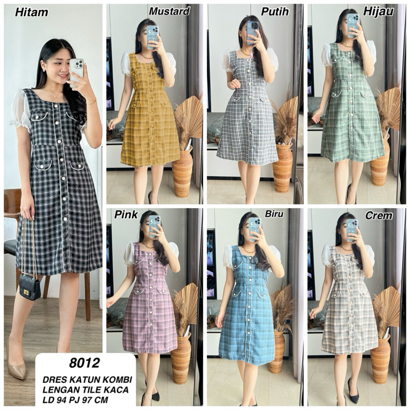 Jual DRES KATUN TWEED KOMBI LENGAN TILE KACA 8012/8054 VS-IMPORT | Shopee Indonesia