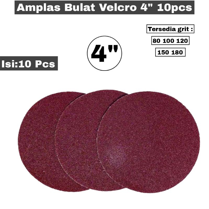 Jual (10pcs) Amplas Bulat 4" Velcro Tempel | Amplas Bulat Tanpa Lubang ...
