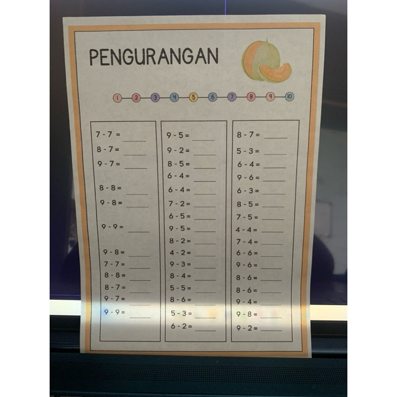 Jual LATIHAN SOAL PENGURANGAN SD / TK / PAUD MATEMATIKA 11 LEMBAR ...