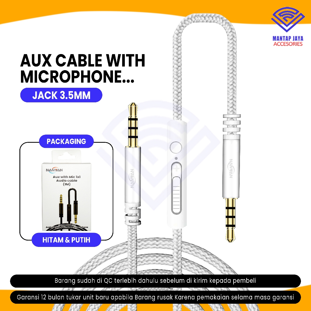 Jual [COD] NANVAN KABEL AUDIO AUX 1X1 WITH MICROPHONE + VOLUME SETTING ...