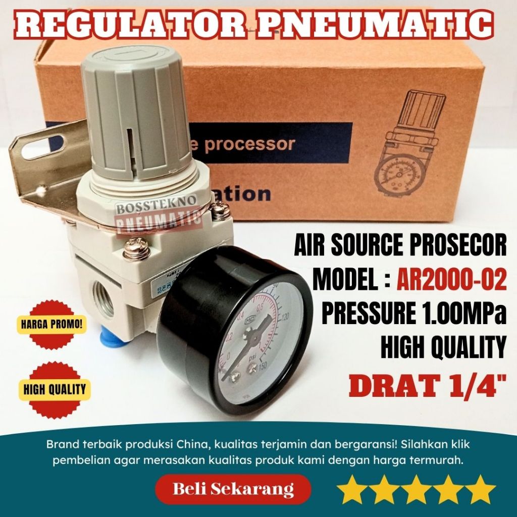Jual Regulator AR 2000-02 Pengontrol Tekanan Angin High Quality Drat 1/4 in | Shopee Indonesia