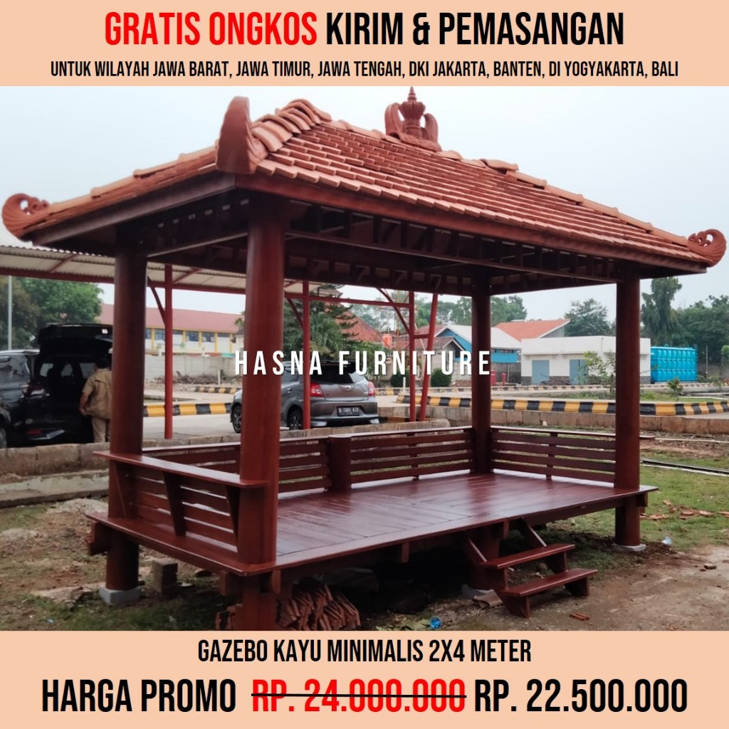 Jual Gazebo Taman Minimalis Dari Kayu Ukuran 2x4 Meter Atap Genteng ...