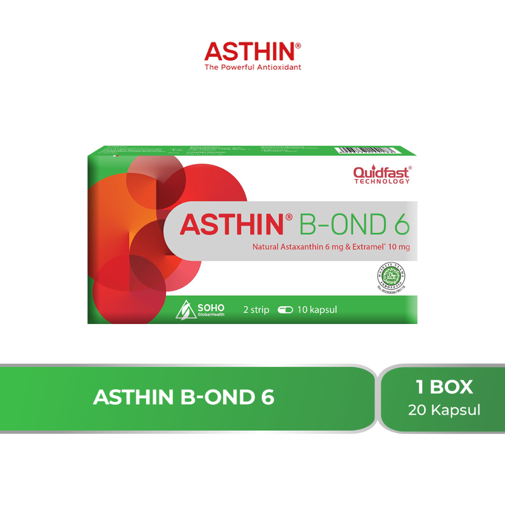 Jual Asthin B-OND Suplemen Antioksidan Ganda Astaxanthin + Extramel @10 ...