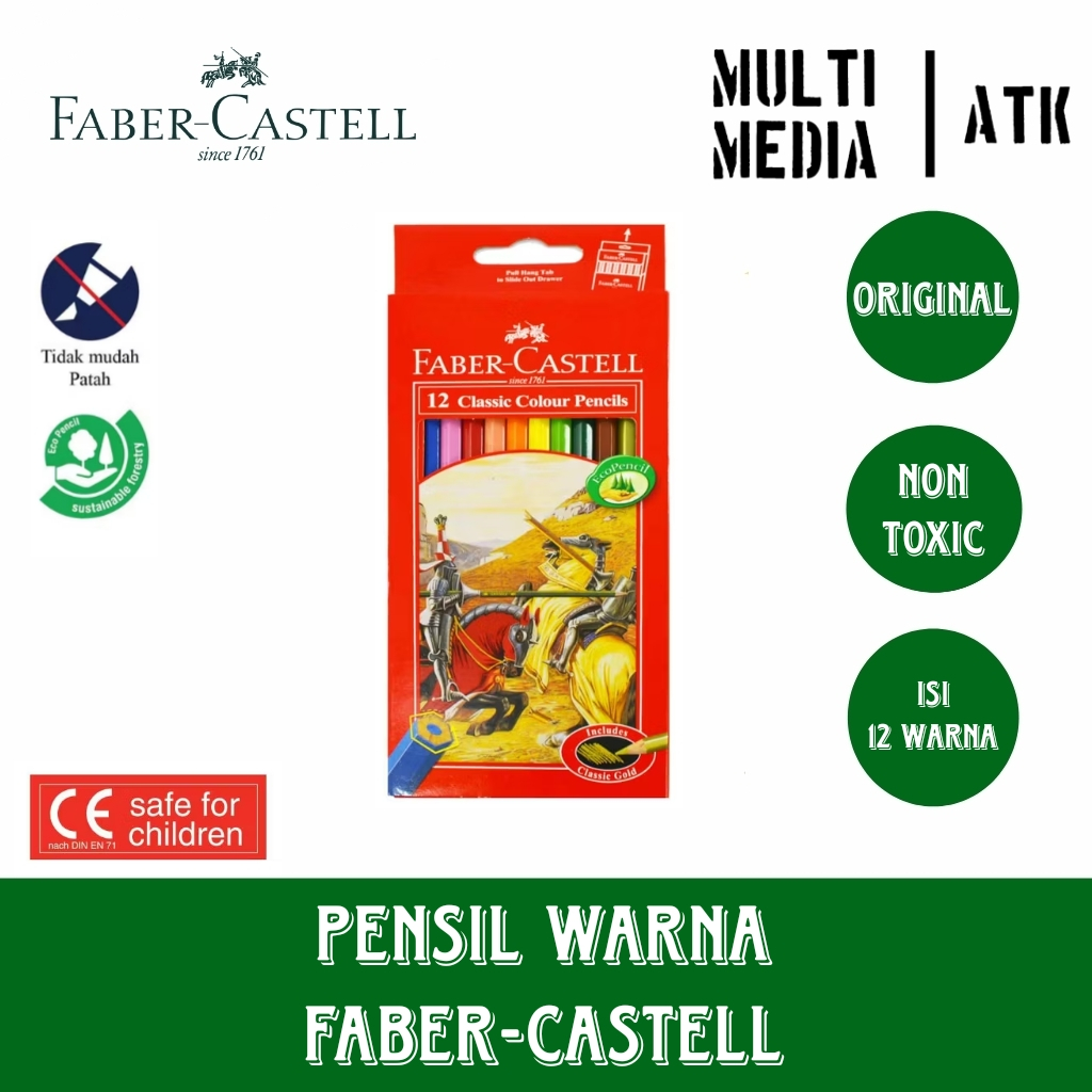 Jual PENSIL WARNA FABER CASTELL 12 WARNA UKURAN PANJANG / CLASSIC ...