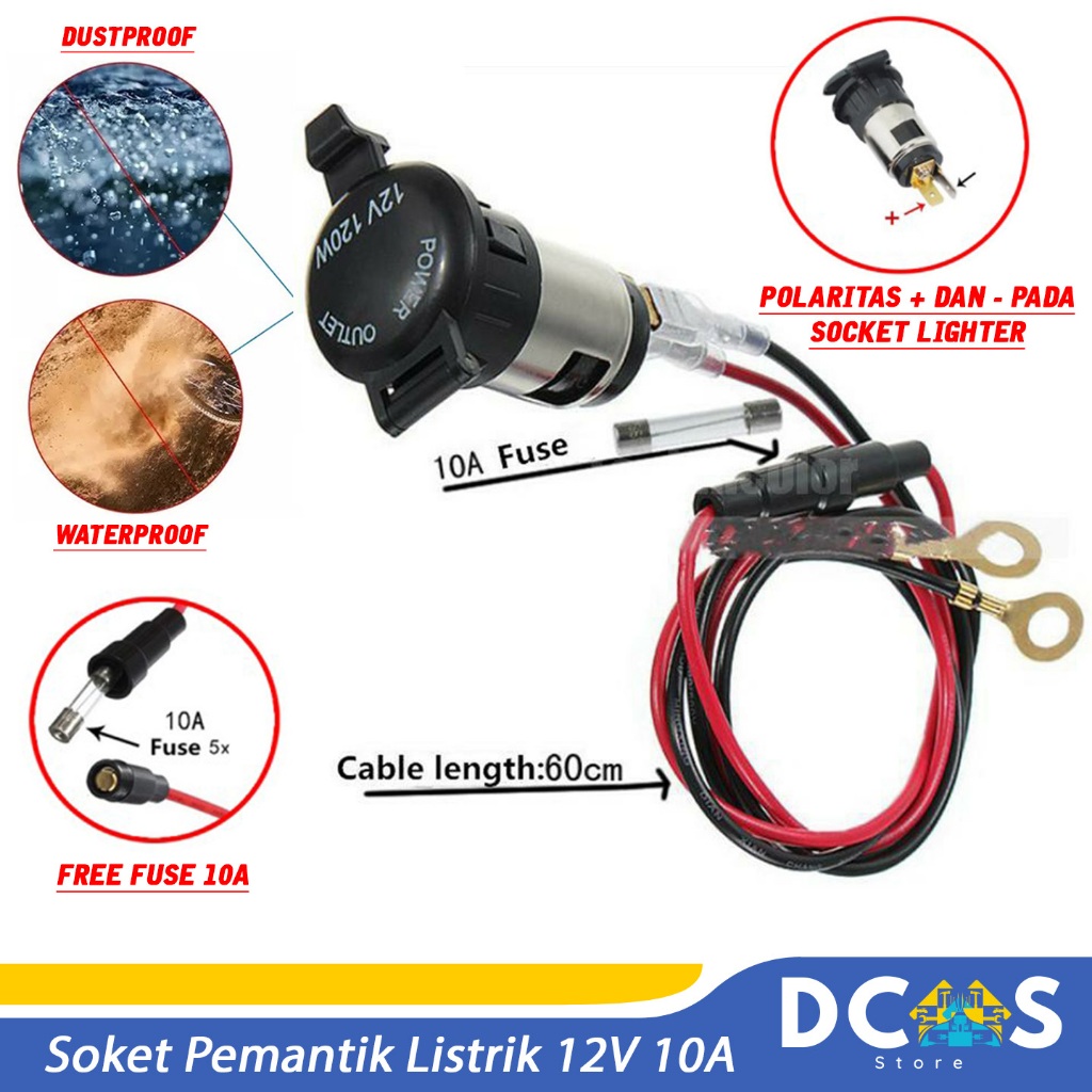 Jual Soket Pemantik Listrik 12V Socket Lighter Charger Mobil Motor 10A ...