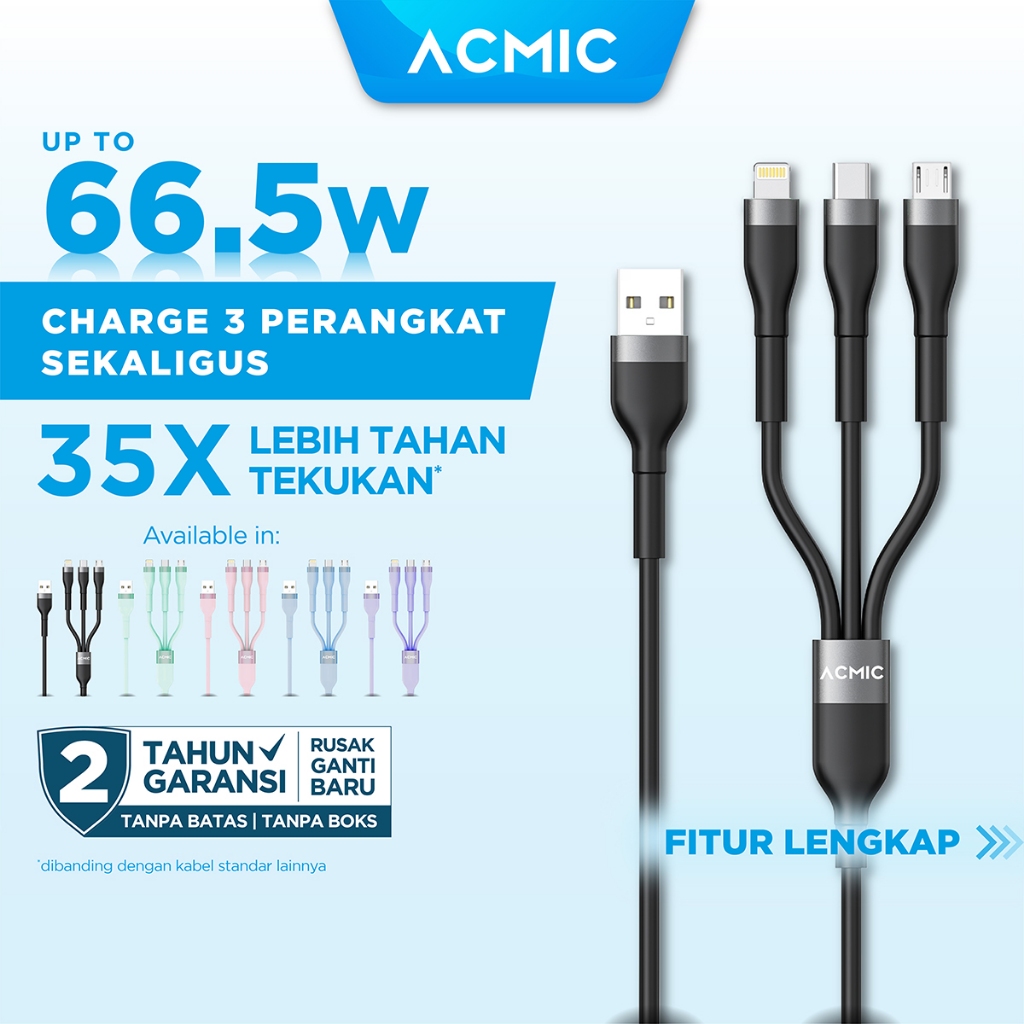 Jual ACMIC UNILINE TRIO Kabel 3 in 1 Kabel Data Fast Charging 66.5W ...