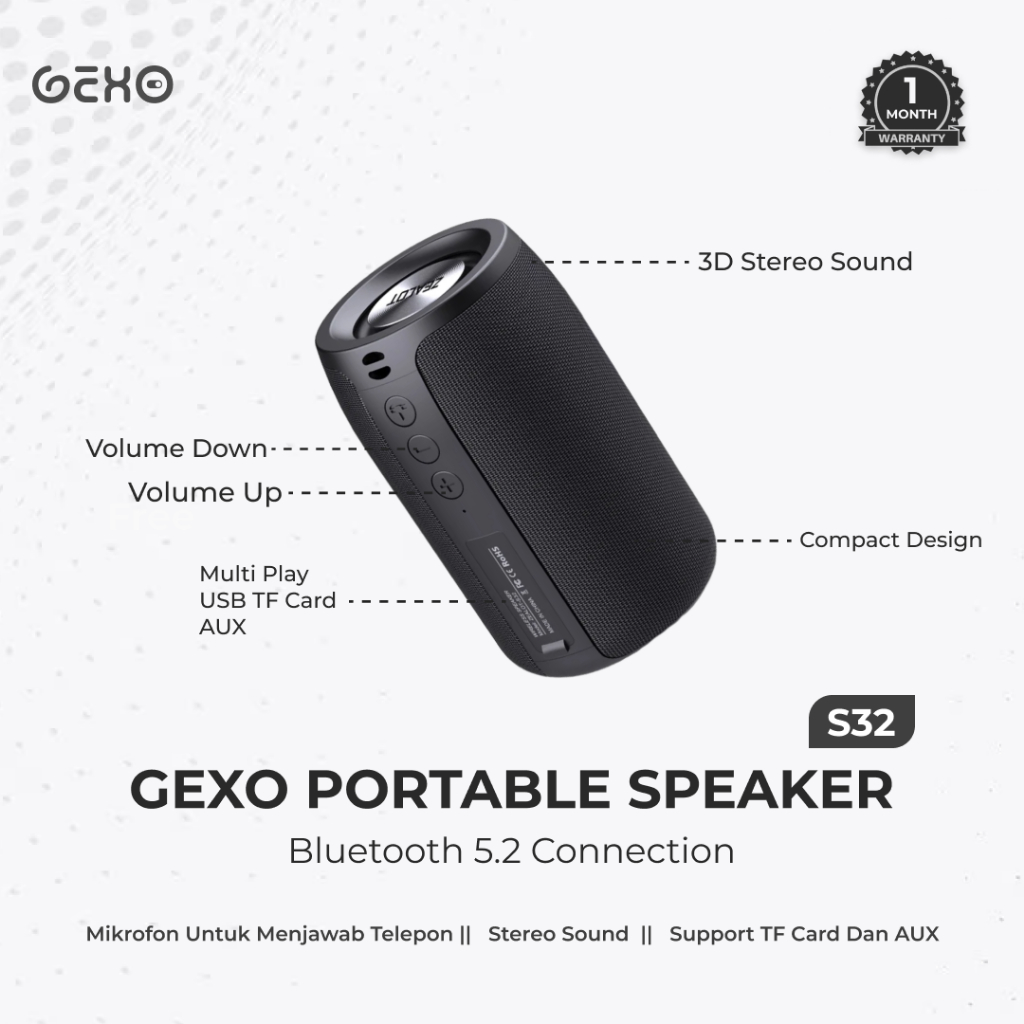 Jual Gexo Zealot Speaker Portable Bluetooth 5.2 Wireless 3D Stereo Big ...