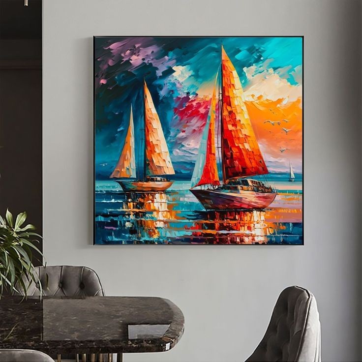 Jual Lukisan perahu layar Full Color Tekstur Tebal Modern Estetik 2 ...