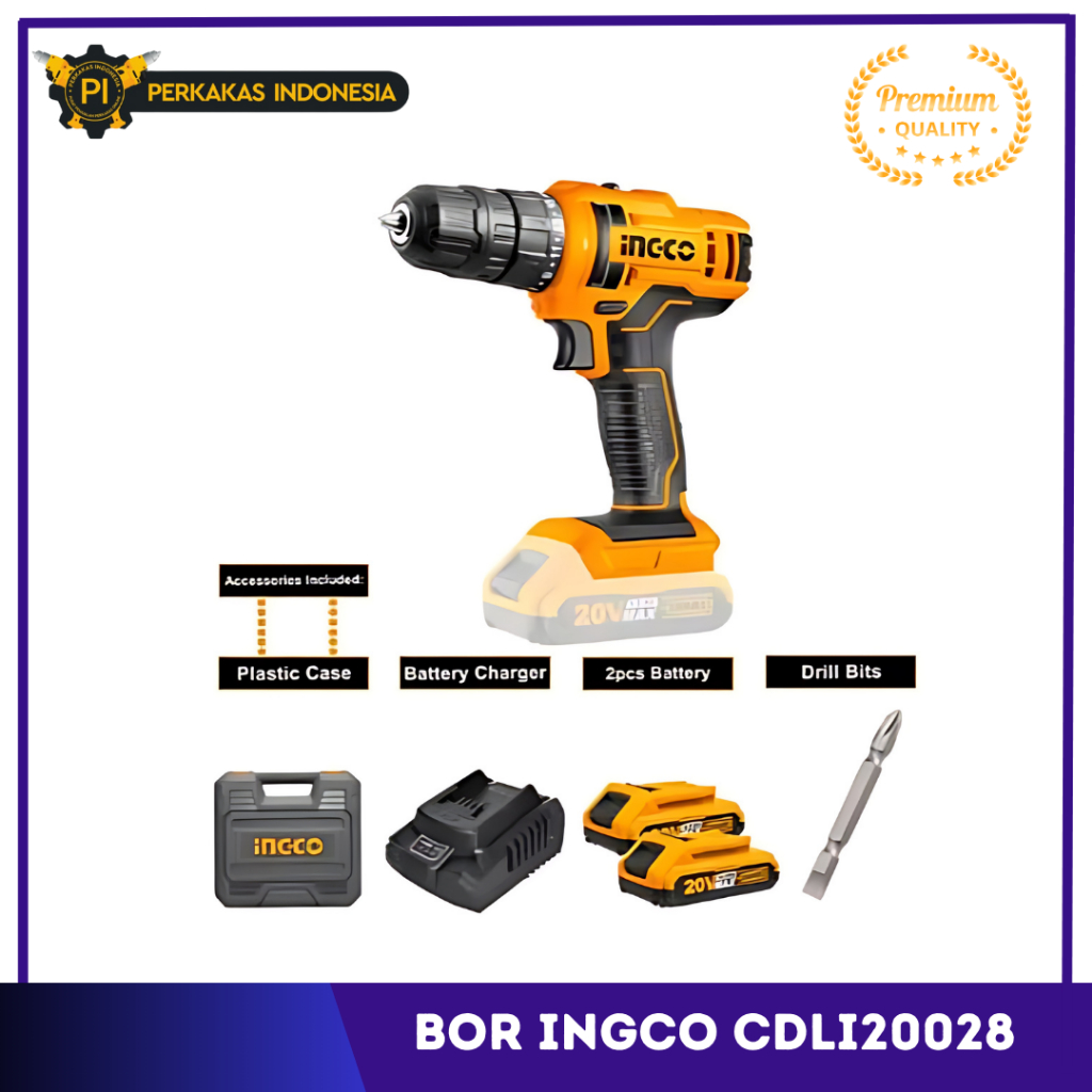 Jual Mesin Bor Portable INGCO CDLI20028 2 Baterai 2 Speed Cordless ...