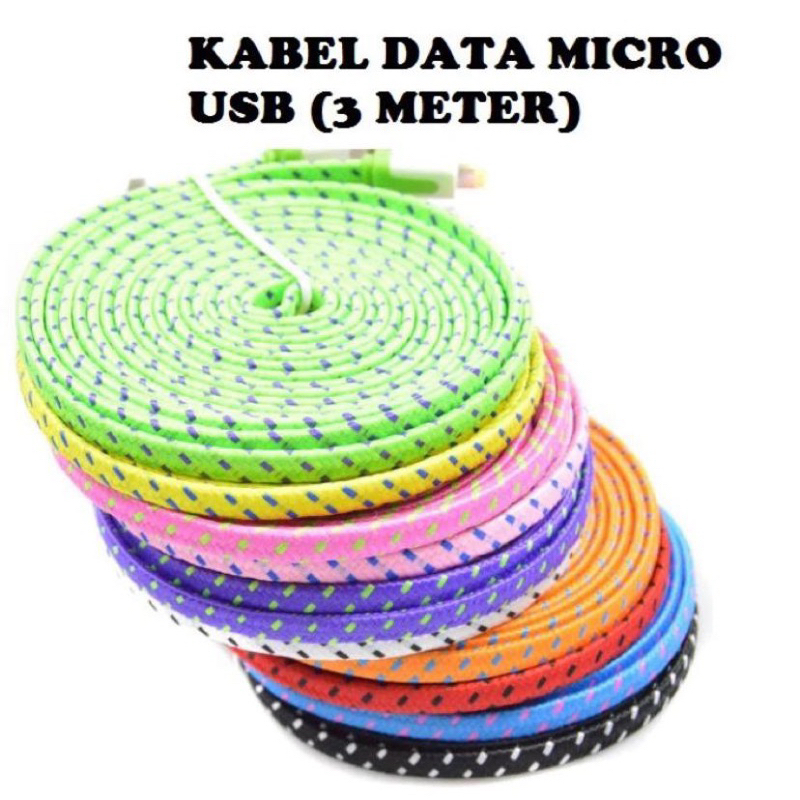 Jual Kabel Data Panjang 3 Meter / Charger Tali Sepatu / Kabel Data 3 ...
