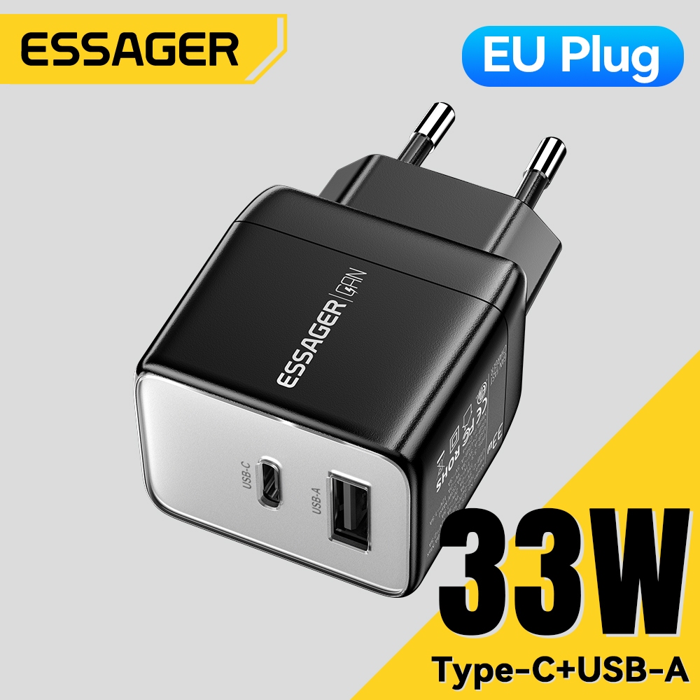 Jual Essager 33W Pengisi daya GaN USB+Tipe C mendukung pengisian cepat untuk perjalanan adaptor ...