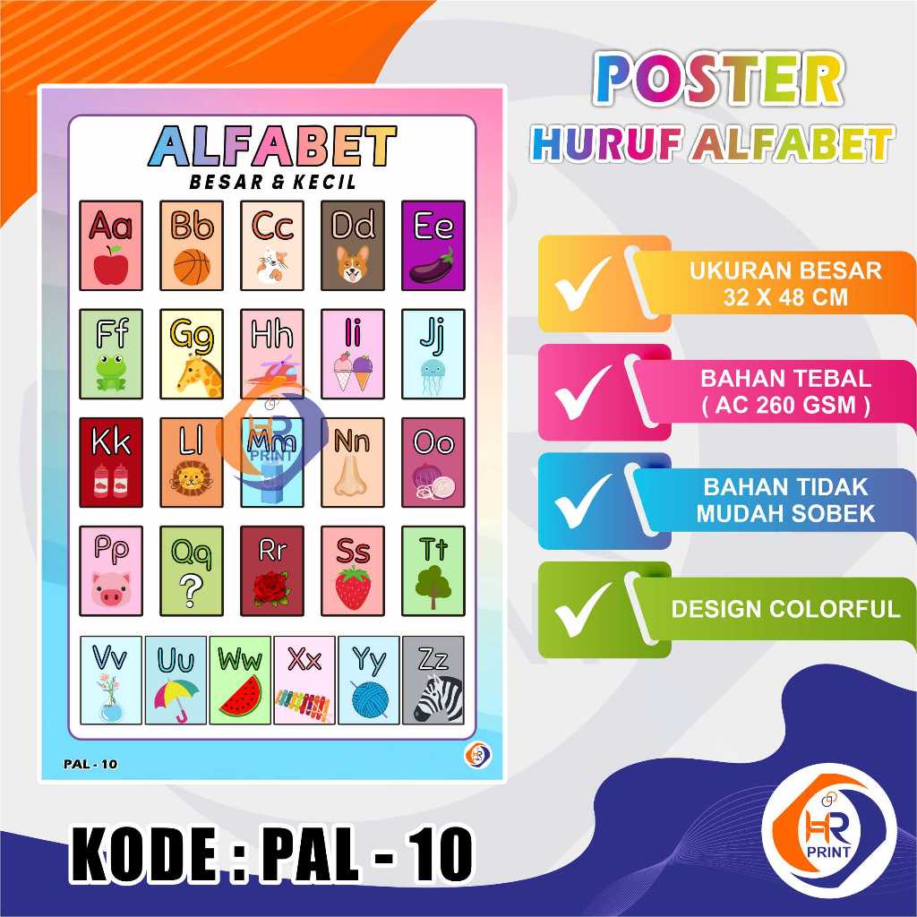 Jual Poster Edukasi HURUF ABJAD ALFABET - Poster Huruf Alfabet -Belajar ...