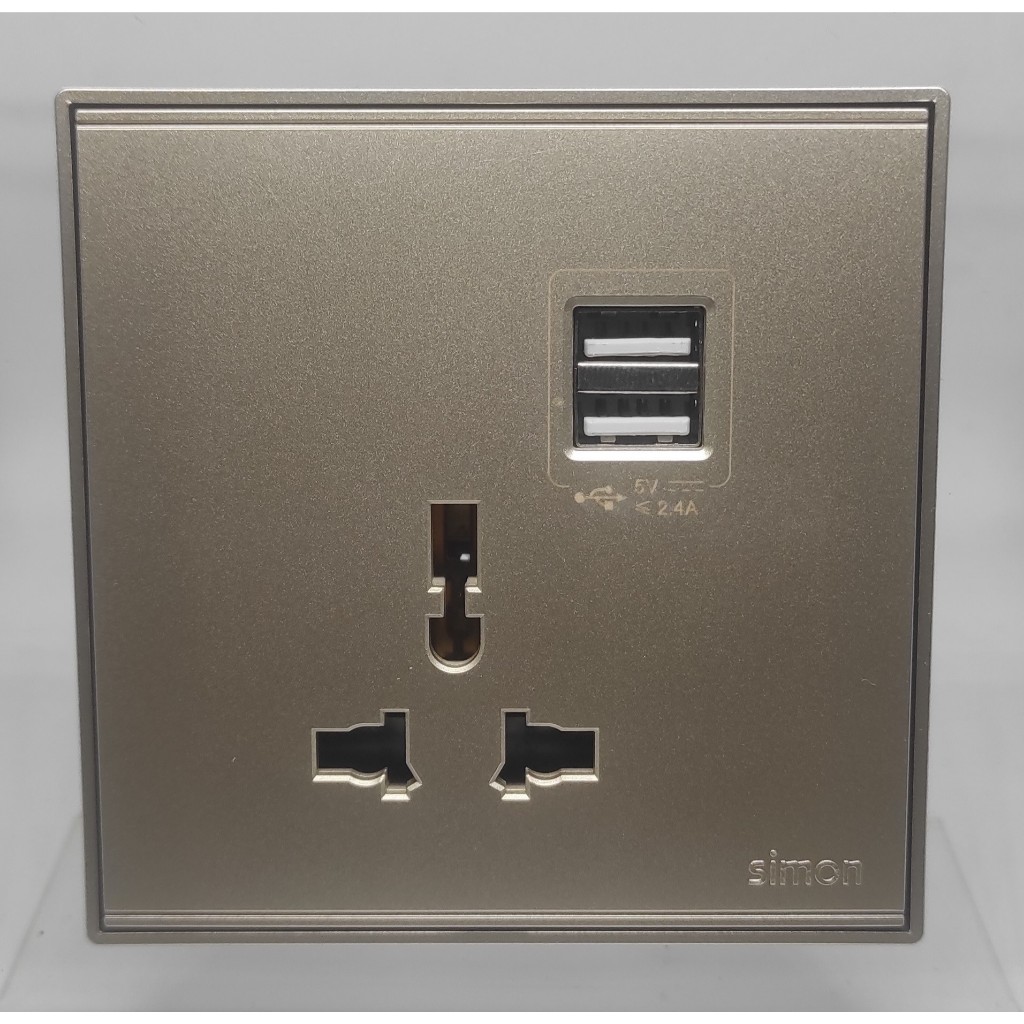 Jual Simon E6 Champagne Universal Socket Multi Socket W Usb Charger