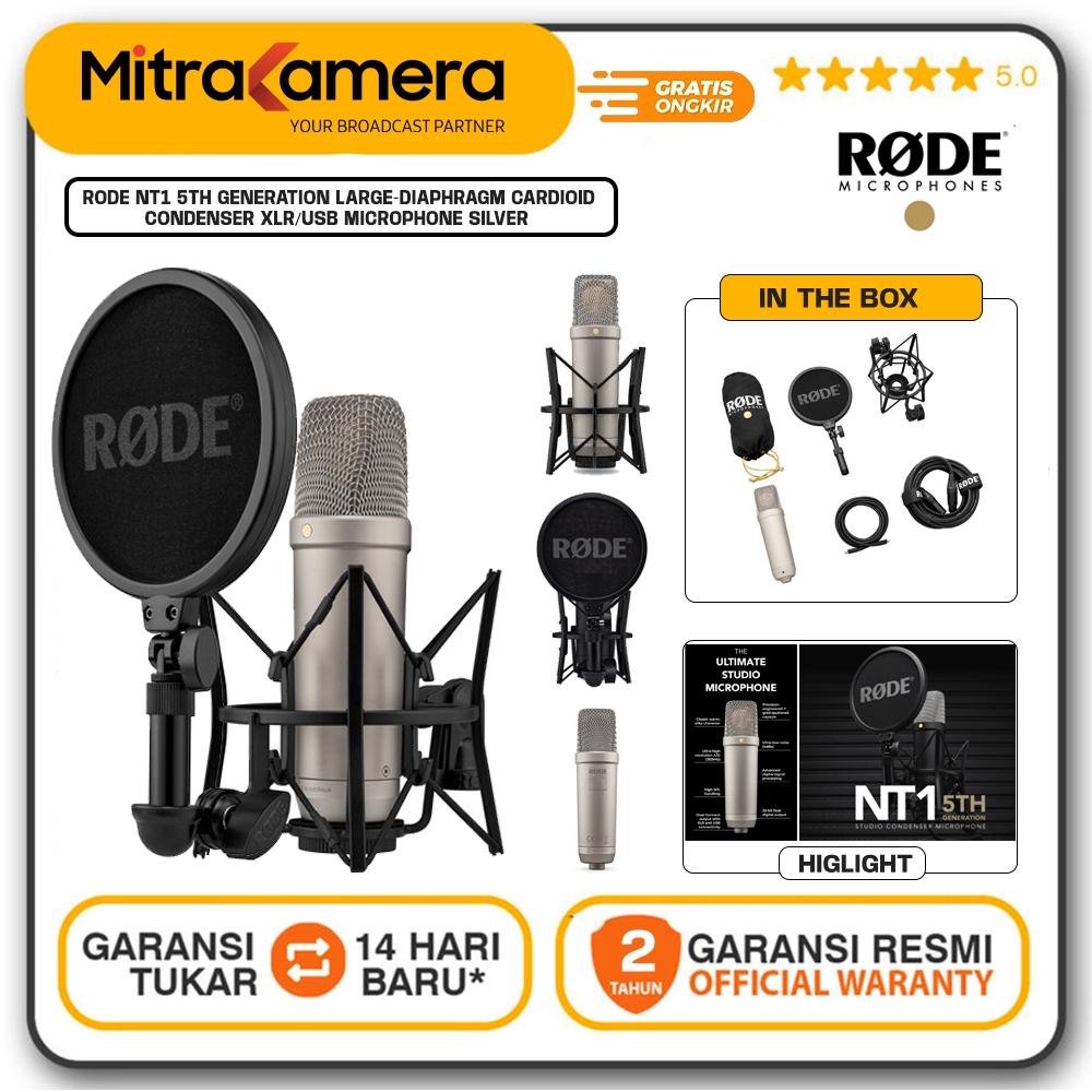 Jual RODE NT1 5th Generation Large-Diaphragm Cardioid Condenser XLR/USB Microphone | Shopee ...