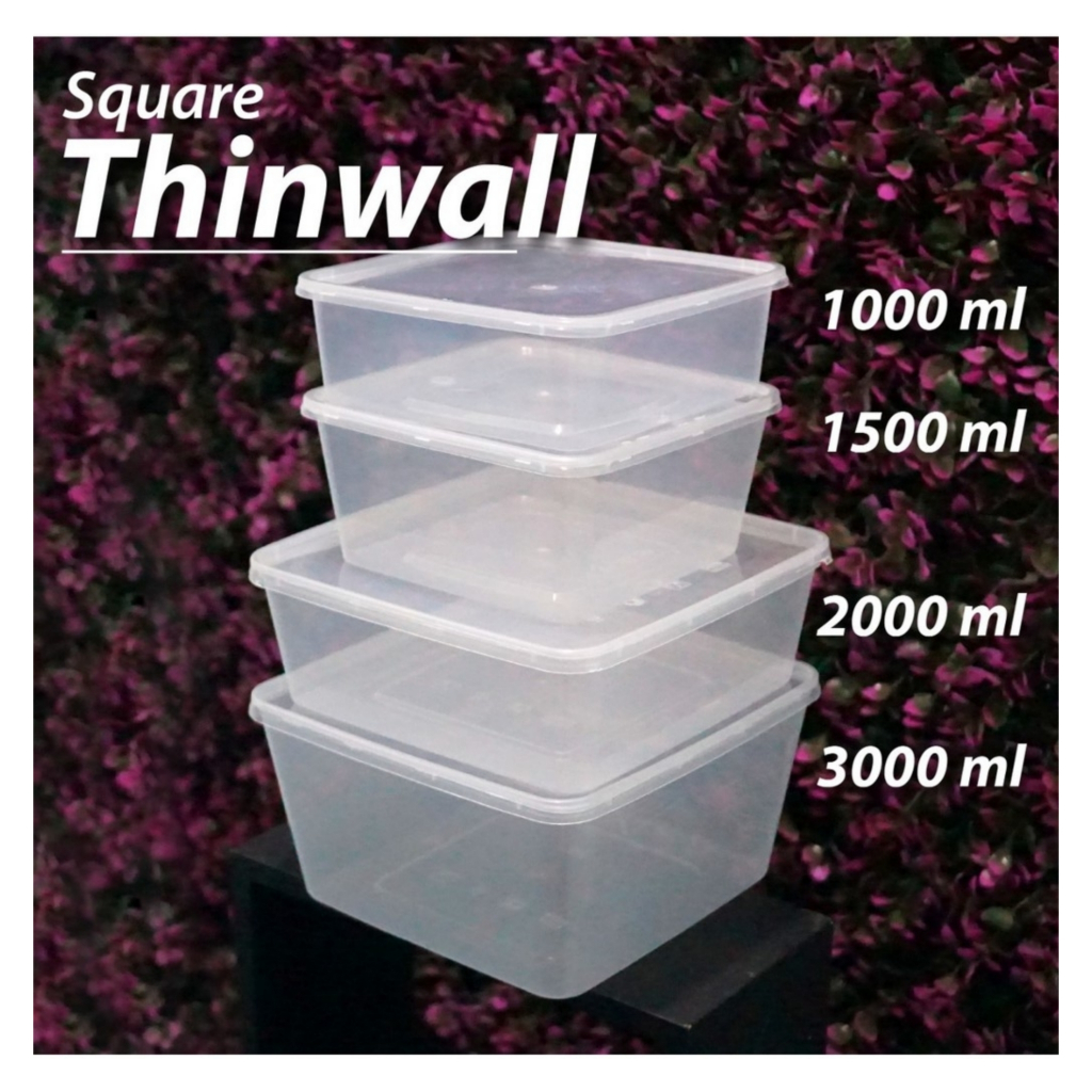 Jual Thinwall 2000ml Square Food Container Box Kotak Makan Plastik Murah | Shopee Indonesia