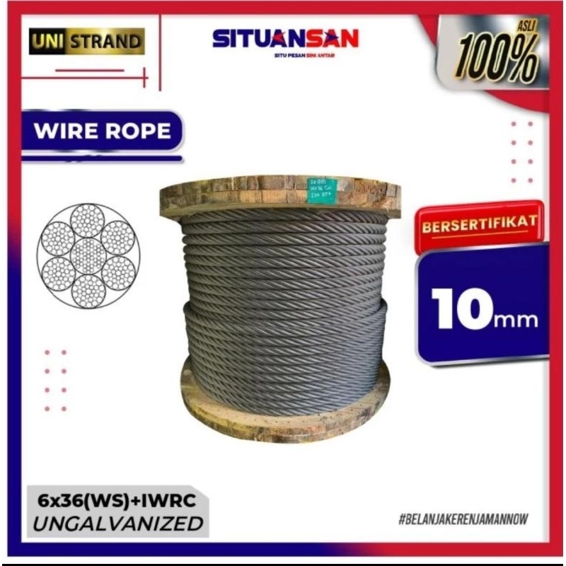 Jual Wire Rope Kawat sling diameter 10Mm 6X36(WS)+IWRC Ungalvanised Sertifikat | Shopee Indonesia