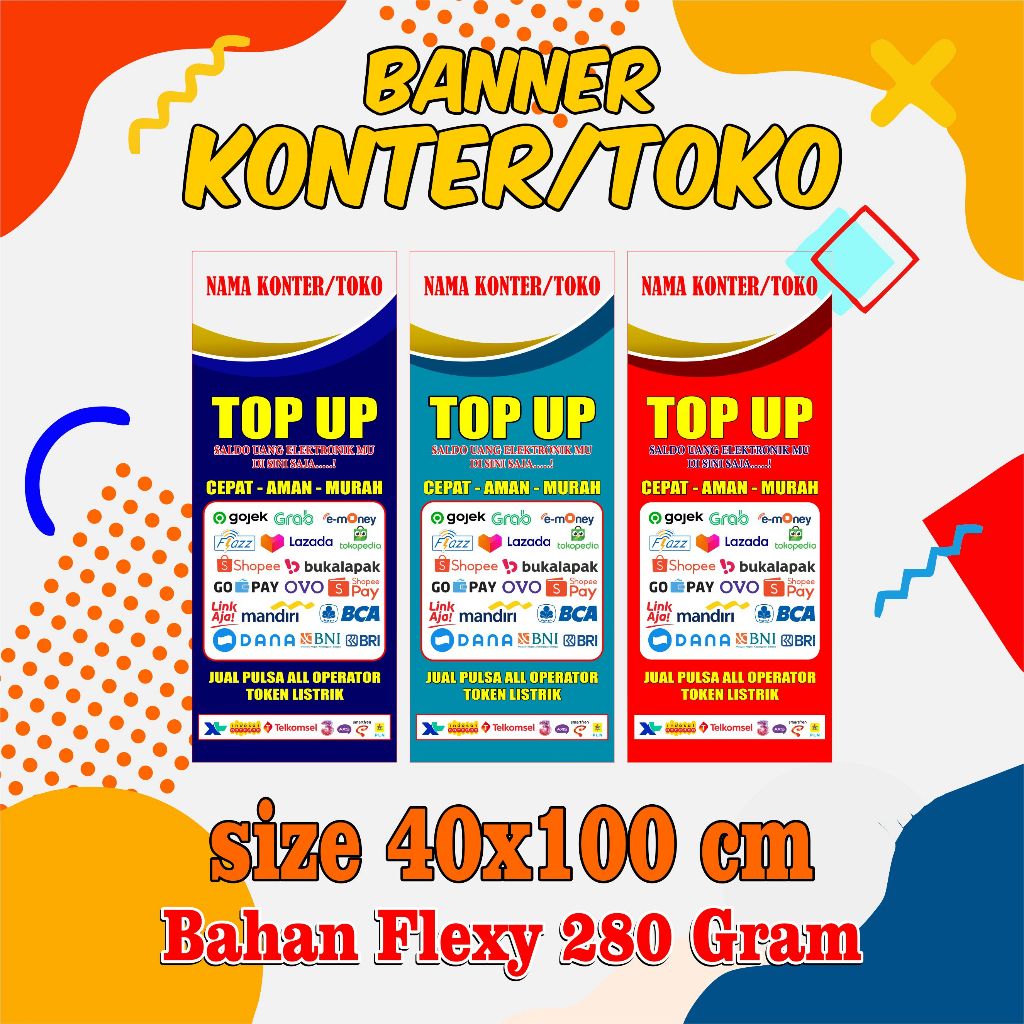 Jual CETAK BANNER SPANDUK KONTER TOP UP 100X40 | Shopee Indonesia