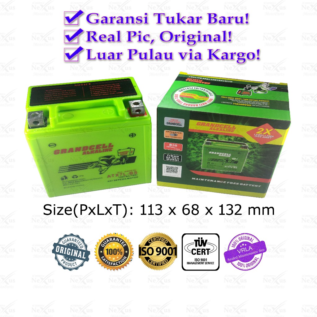 Jual Aki Motor Grandcell Alkaline ATX7L-BS YTX7L YTX7L-BS GTZ8V YTZ8V ATX7F 12V 7Ah KLX Tracker ...
