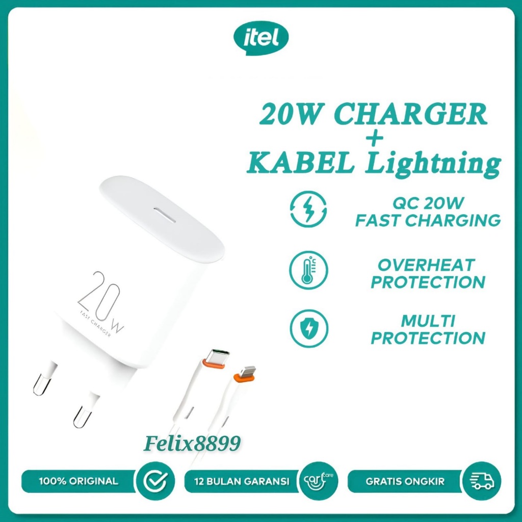 Jual ITEL Charger Casan IPHONE 20W Fast Charging USB C TO Lightning ...