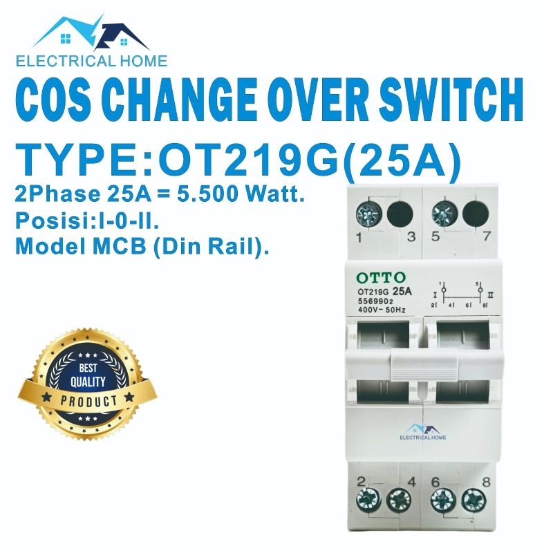 Jual COS Change Over Switch Ohm Saklar Model MCB Din Rail 2Phase 25A ...