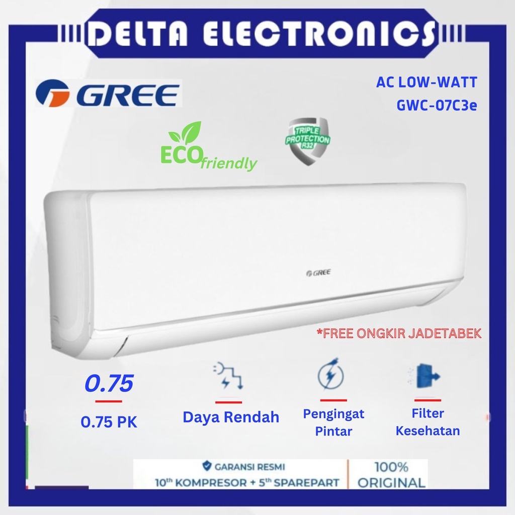 Jual GREE AC Split 3/4 PK Deluxe Low Watt GWC 07C3E R32 +Pasang ...